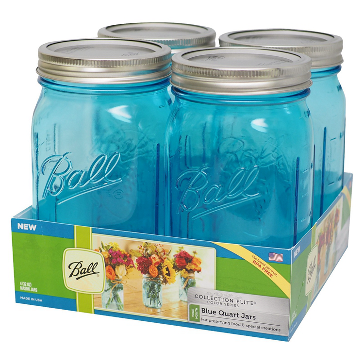 Special Design Customized Embossed Glass Colored Blue Mason Jars Bulk