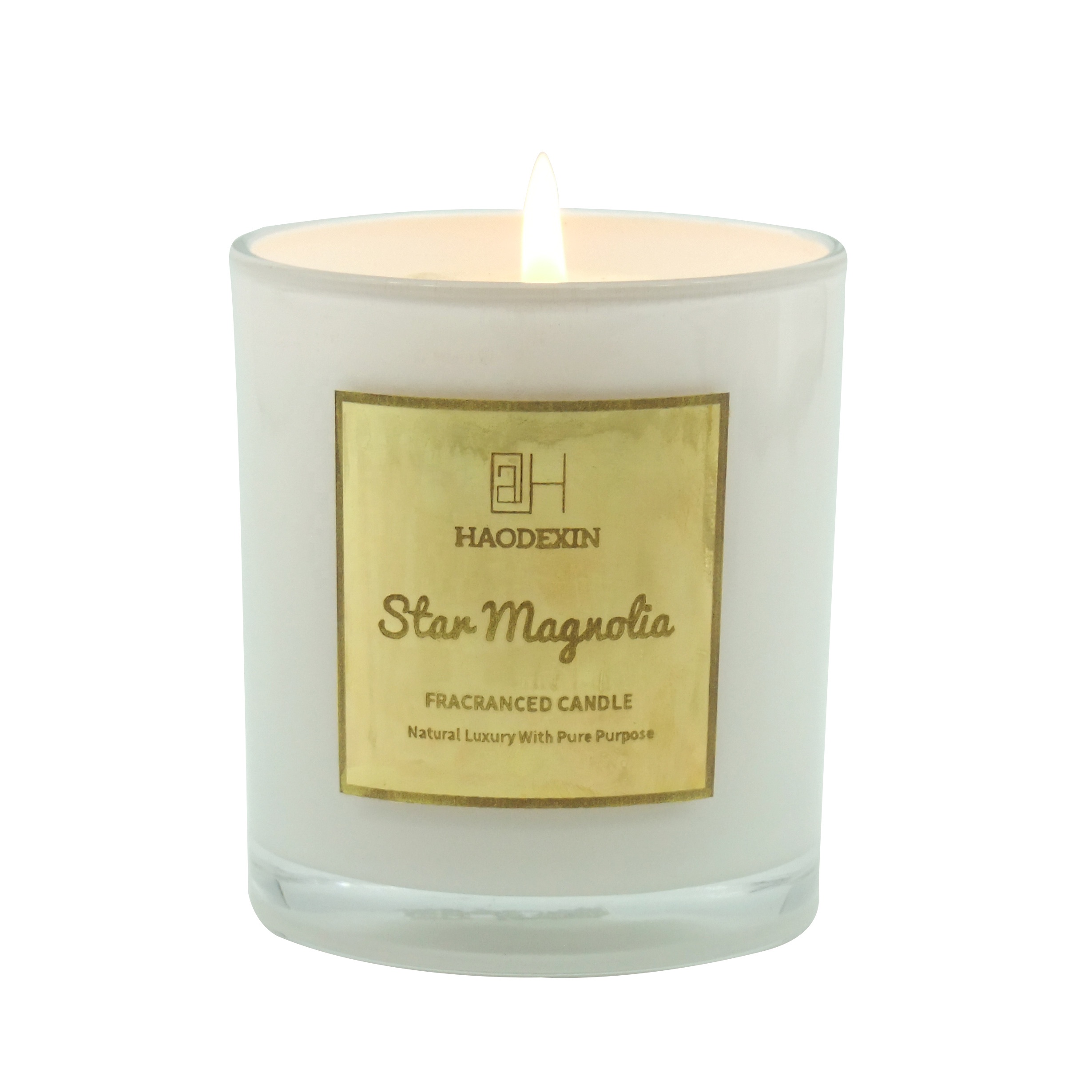 Gold Logo Label White Glass Candle Jar With Metal Lid Custom Empty 