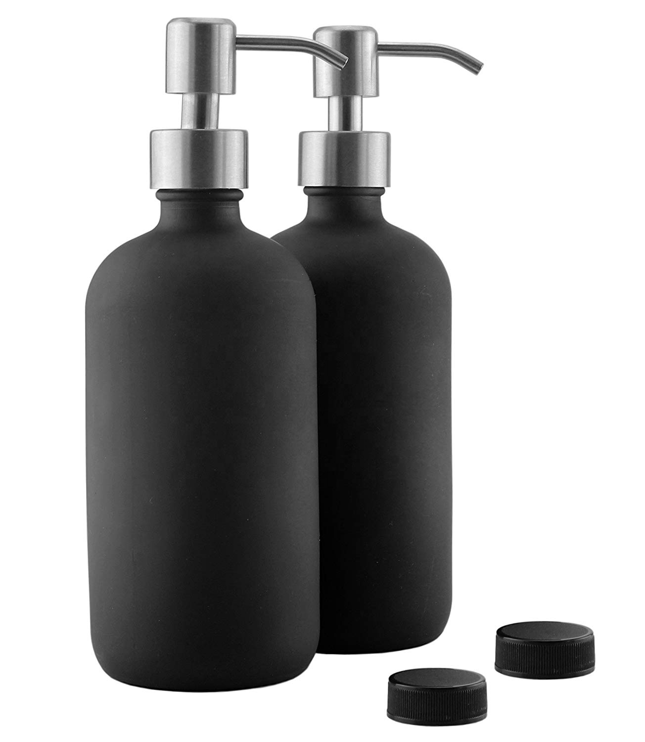 Large 500ml Matte Black Boston Round Glass Bottle With Soap Dispenser
