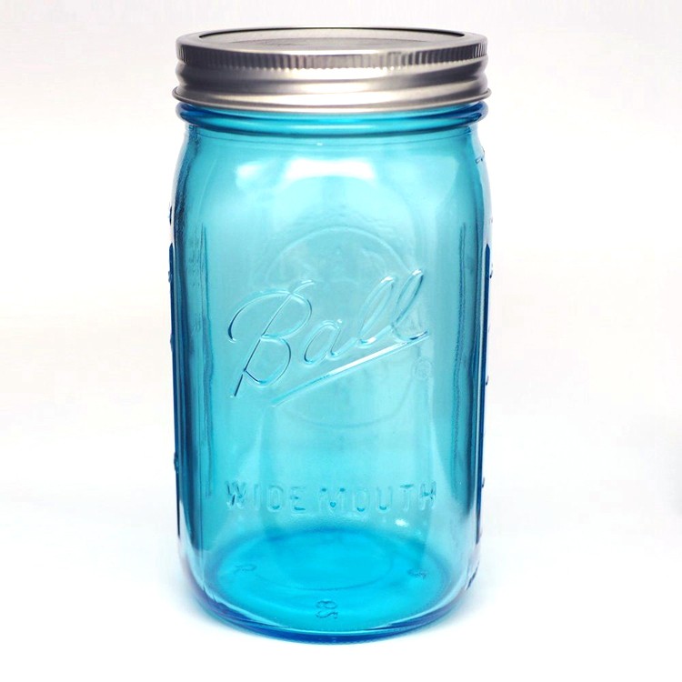 Special Design Customized Embossed Glass Colored Blue Mason Jars Bulk