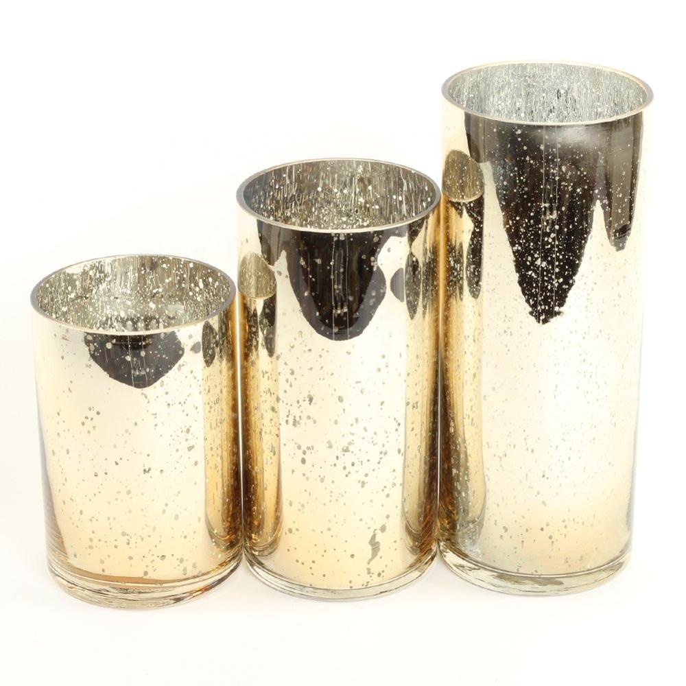 Set of 3 Wholesale Gold Mercury Glass Cylinder Vases for Flowers ...