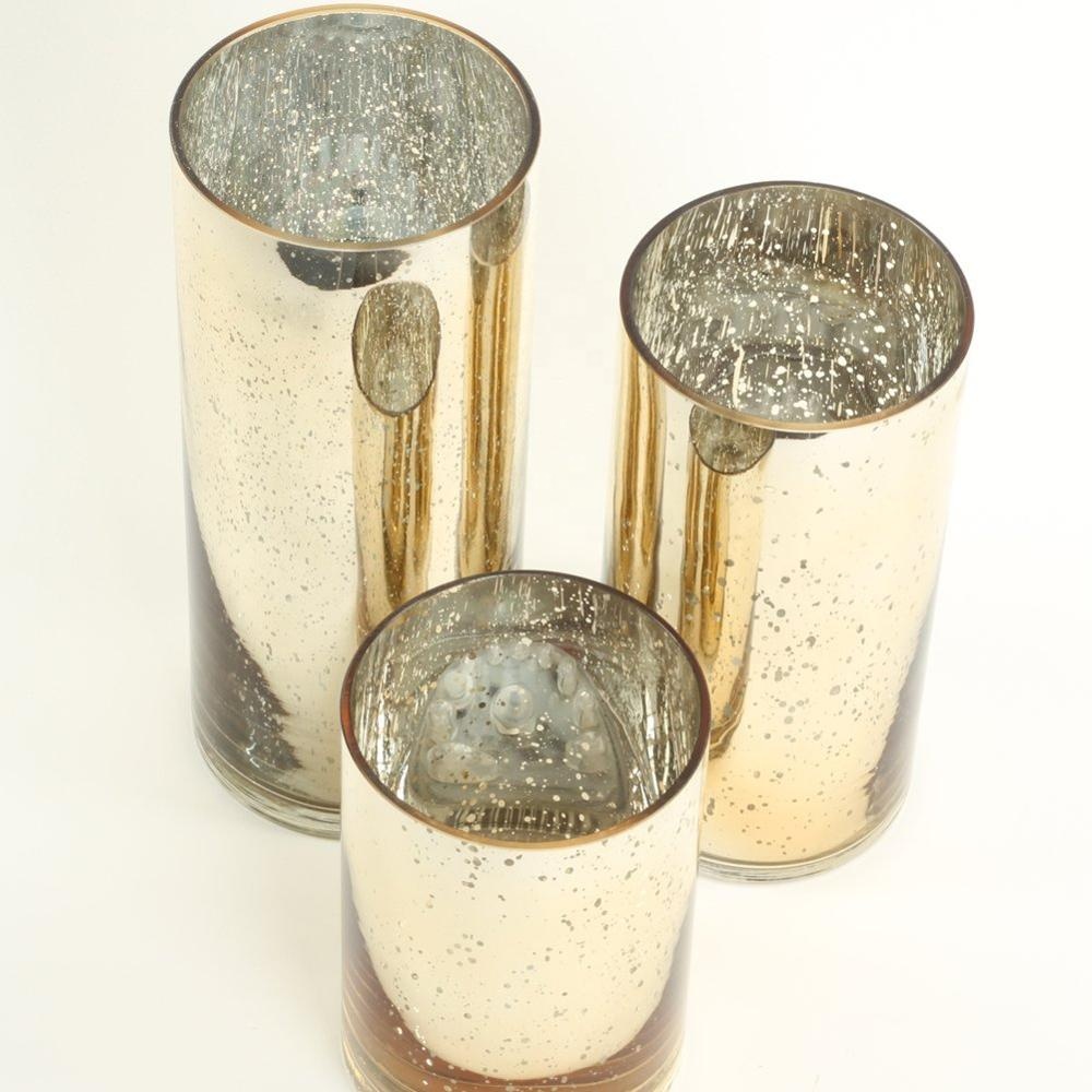 Set of 3 Wholesale Gold Mercury Glass Cylinder Vases for Flowers ... Set of 3 Wholesale Gold Mercury Glass Cylinder Vases for Flowers ...