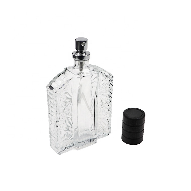 Square 90ml Clear Glass Embossed Fancy Perfume Spray Bottle, High ...