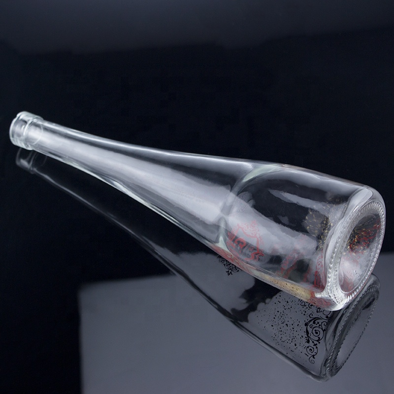 750ml Cone Shape High Flint Flat Surface Customized Decoration Liquor Glass Bottle For Vodka ...