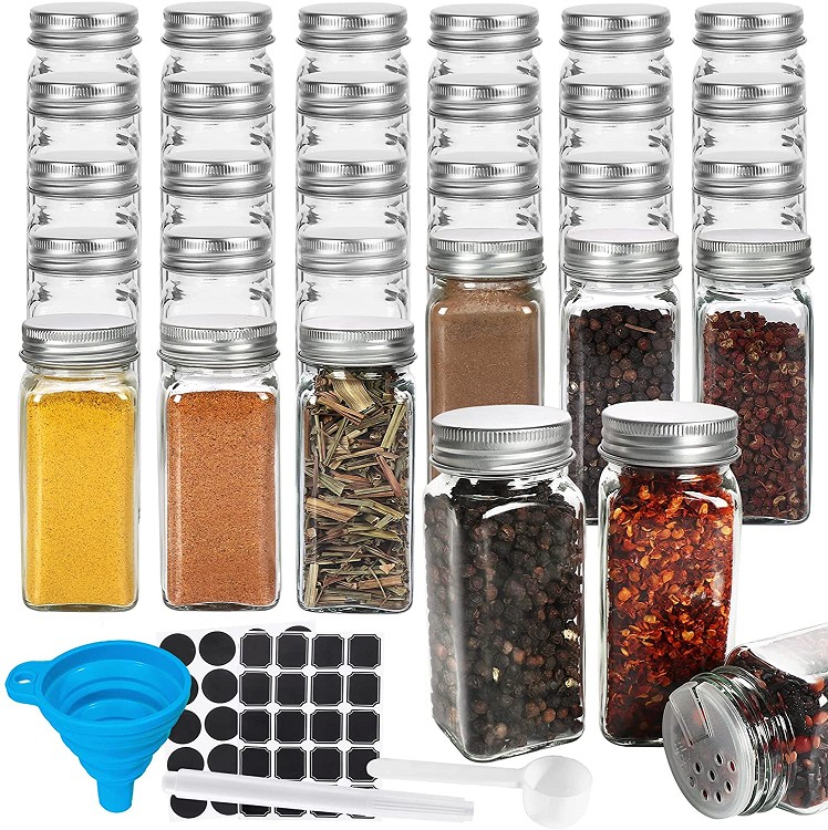 Glass Spice Jars, 4 oz 120ml Empty Square Spice Bottles Containers with ...