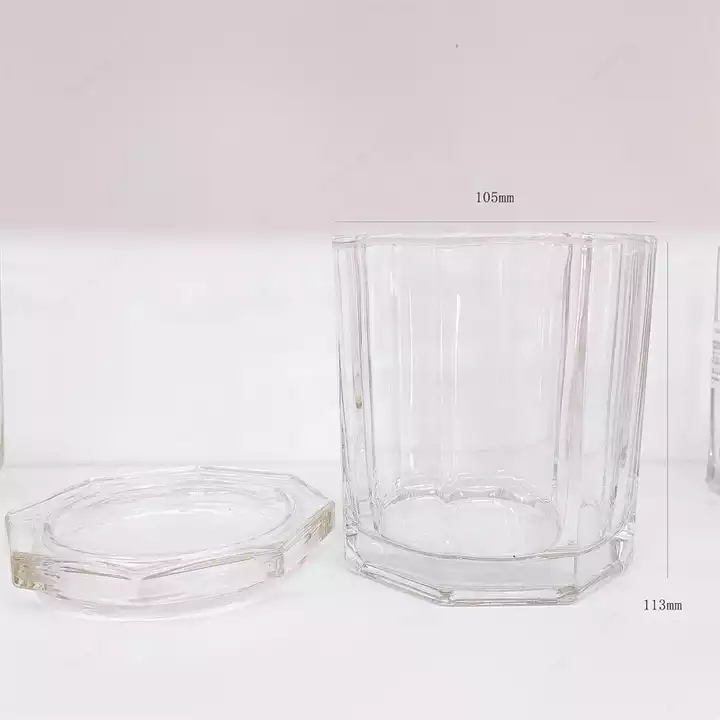 Home Decorative Octagon Clear Glass Candle Jar with Lid For Wholesale