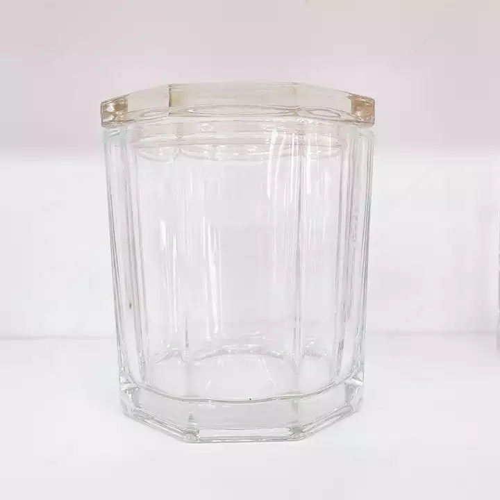 Home Decorative Octagon Clear Glass Candle Jar with Lid For Wholesale