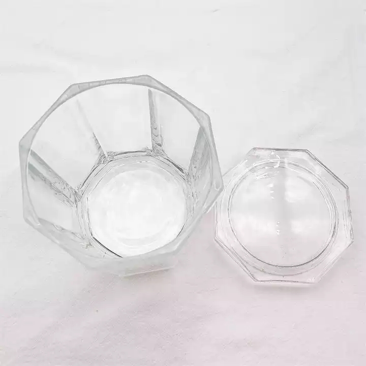 Home Decorative Octagon Clear Glass Candle Jar with Lid For Wholesale