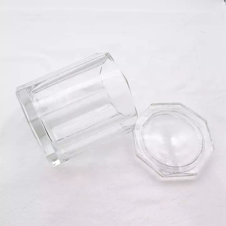 Home Decorative Octagon Clear Glass Candle Jar with Lid For Wholesale