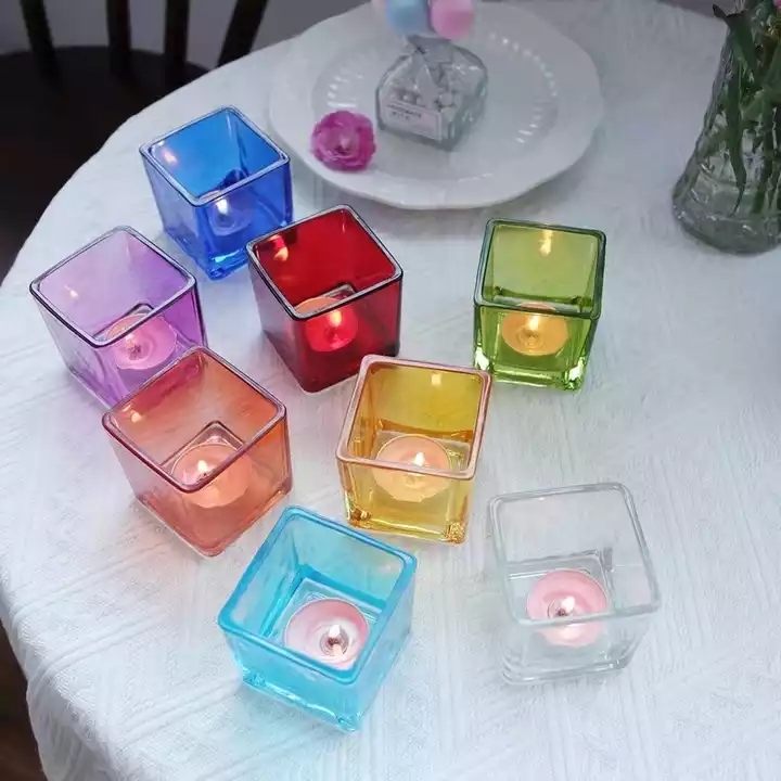 Modern minimalist colored transparent square glass candle jars romantic ...