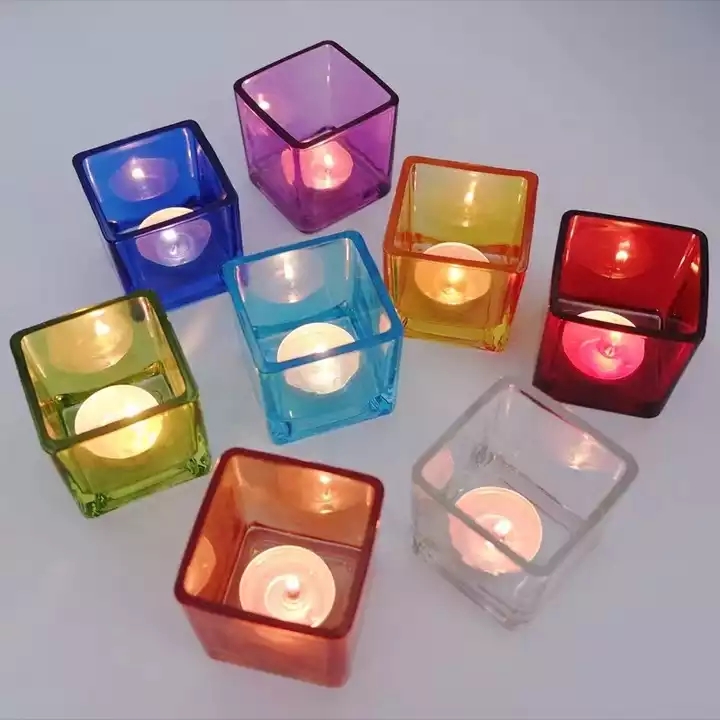 Modern minimalist colored transparent square glass candle jars romantic ...