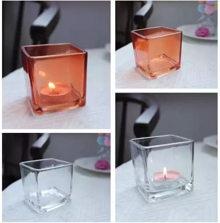 Modern minimalist colored transparent square glass candle jars romantic ...