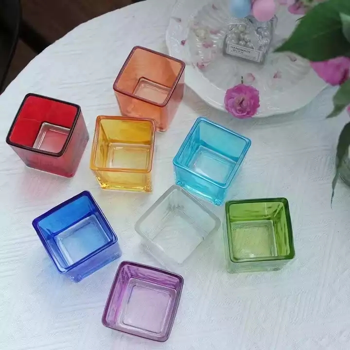 Modern minimalist colored transparent square glass candle jars romantic ...