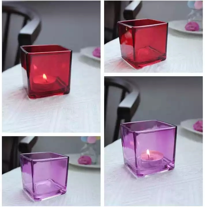 Modern minimalist colored transparent square glass candle jars romantic ...