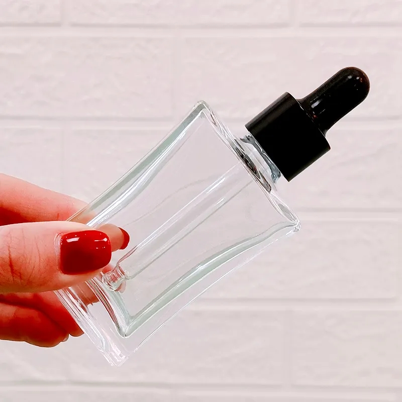Custom Empty Luxury Clear Essential Oil Serum Glass Dropper Bottle 35ml with Dropper Pipette