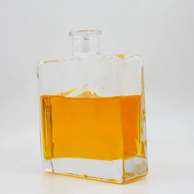 High Quality 500ml 750ml Flat Square Rectangle Flint Glass Liquor Wine ...