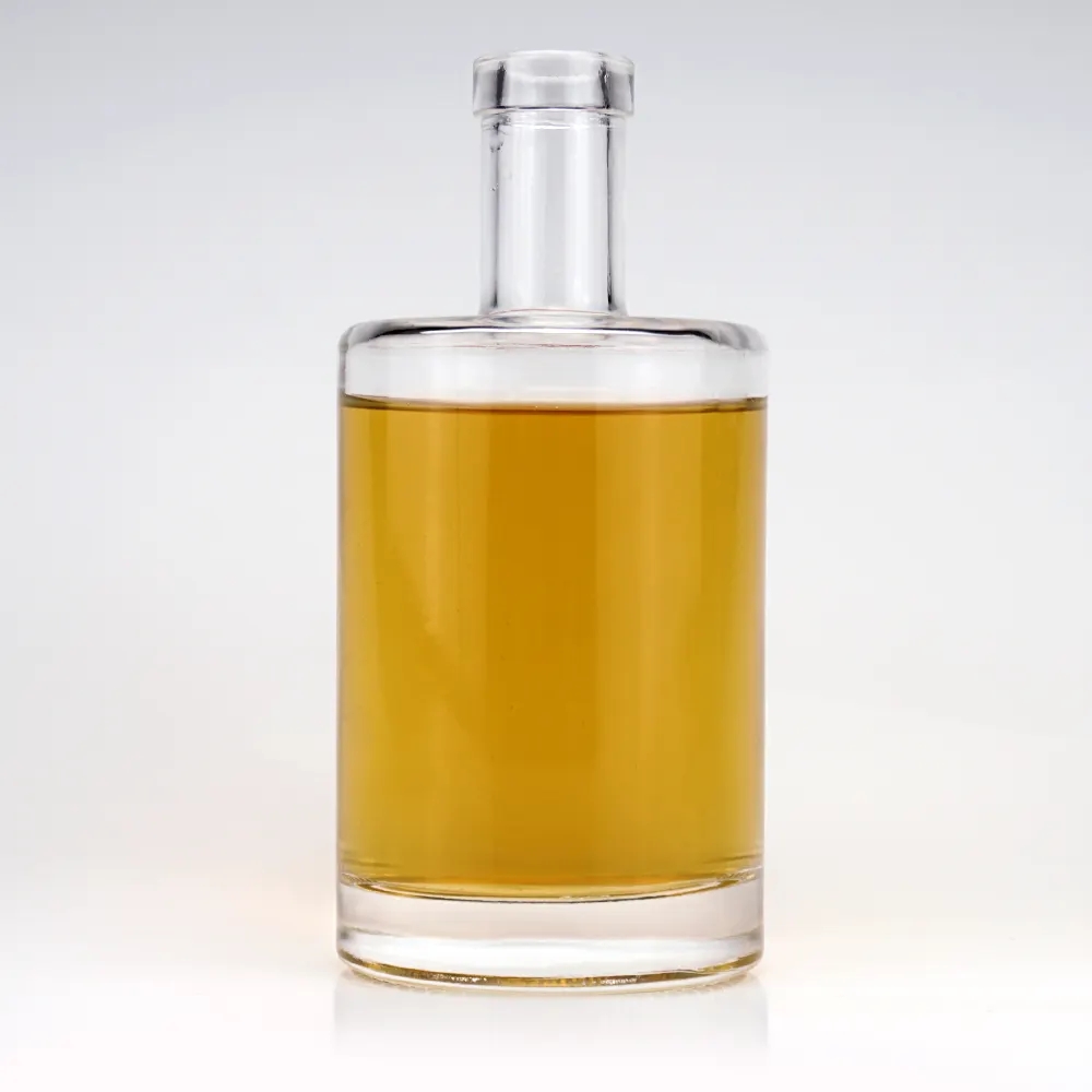 Flat shoulder cylindrical 500ml 750ml 700ml vodka whisky glass bottle ...