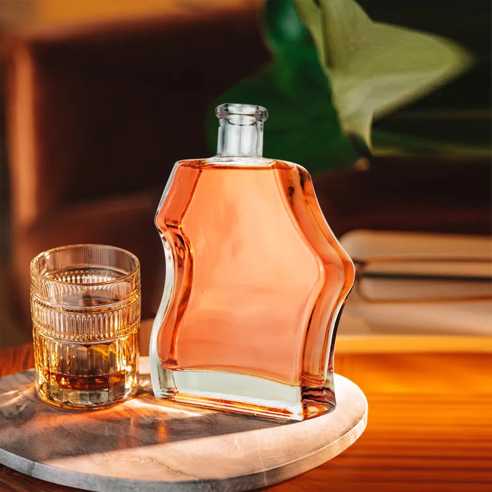 Transparent Glass Liquor Wine shaped liquor glass bottle Whisky Vodka ...