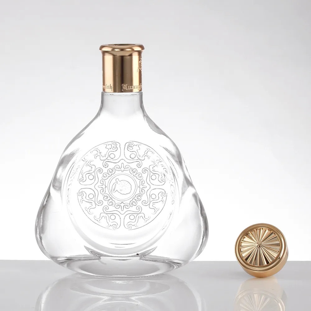 Customized 500ml 750ml printing embossed extra flint spirits liquor ...