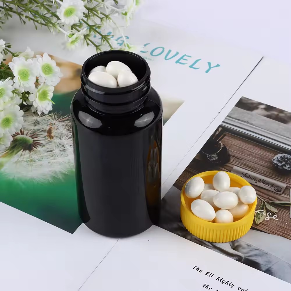 Round shape black PET plastic Health Care Food Bottle Medicine Pill Vitamin Capsule Bottles ...