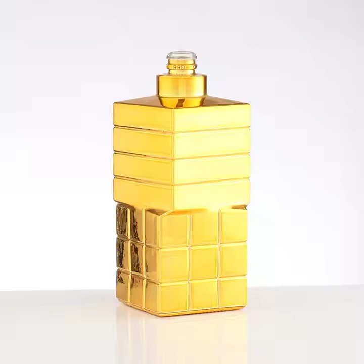 Square Spirits Glass Bottles Irregular Colorful Electroplate Gold ...