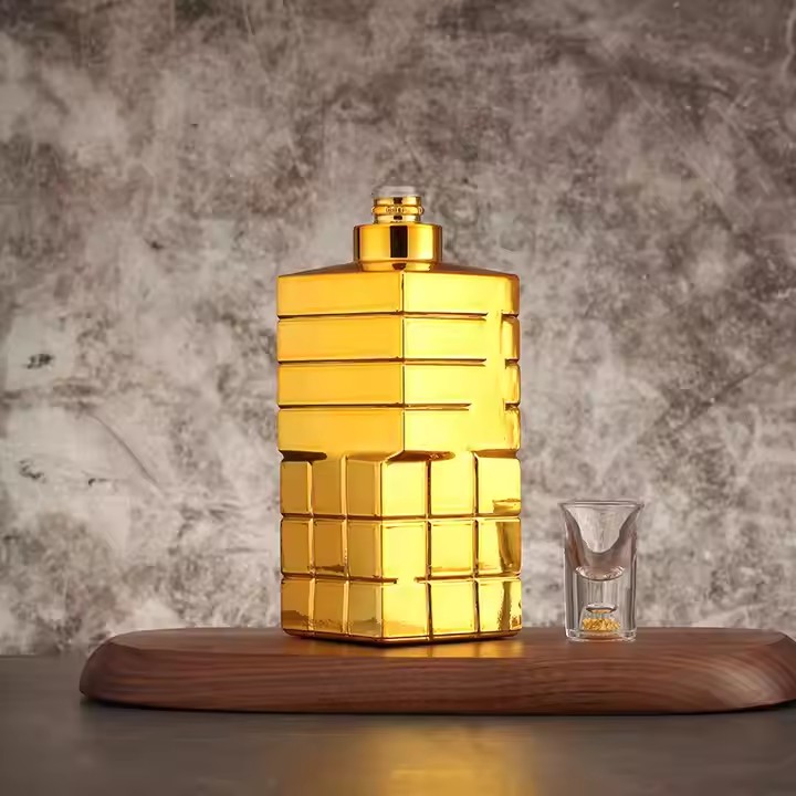 Square Spirits Glass Bottles Irregular Colorful Electroplate Gold ...