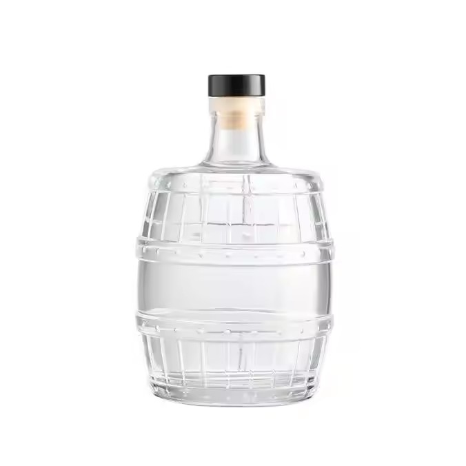 New Style Glass Wine Bottle 700ml Oak Barrels Shape Vodka Whisky Rum ...