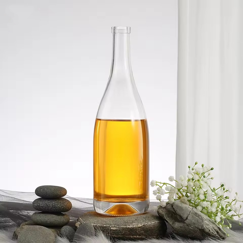 Custom 750ml Clear Long Neck Glass Wine Bottle 75cl 16oz Conical Shape ...