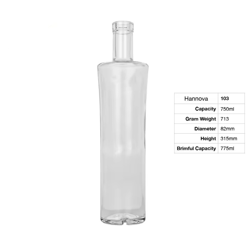 750 ml Tall Round Flint Glass Bottle for Liquor Wine Whisky Alcohol ...