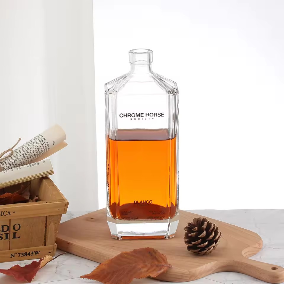 Flat Alcohol Bottle Vodka Tequila Rum Whisky Liquor Glass Bottle Custom ...